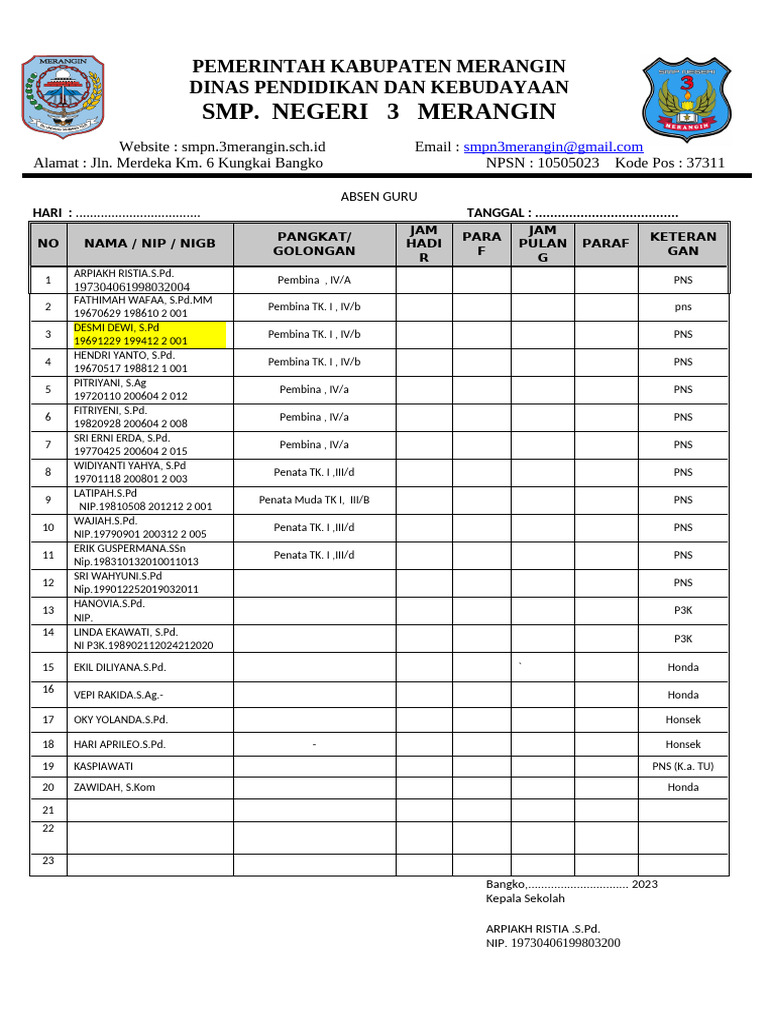 Absen Guru 1 | PDF