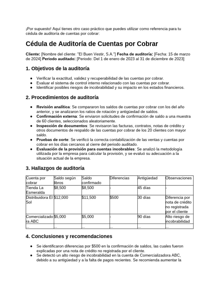 Auditoría de Cuentas por Cobrar | PDF | Auditoría | Business