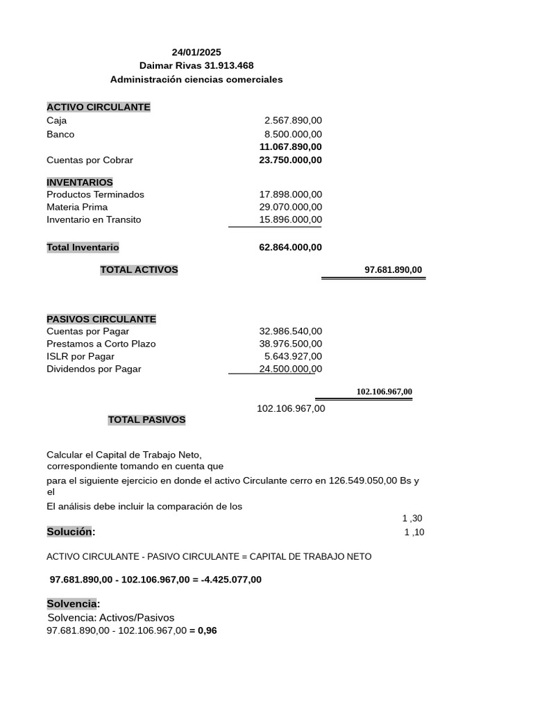 Evaluación Daimar | PDF | Capital de trabajo | Servicios financieros