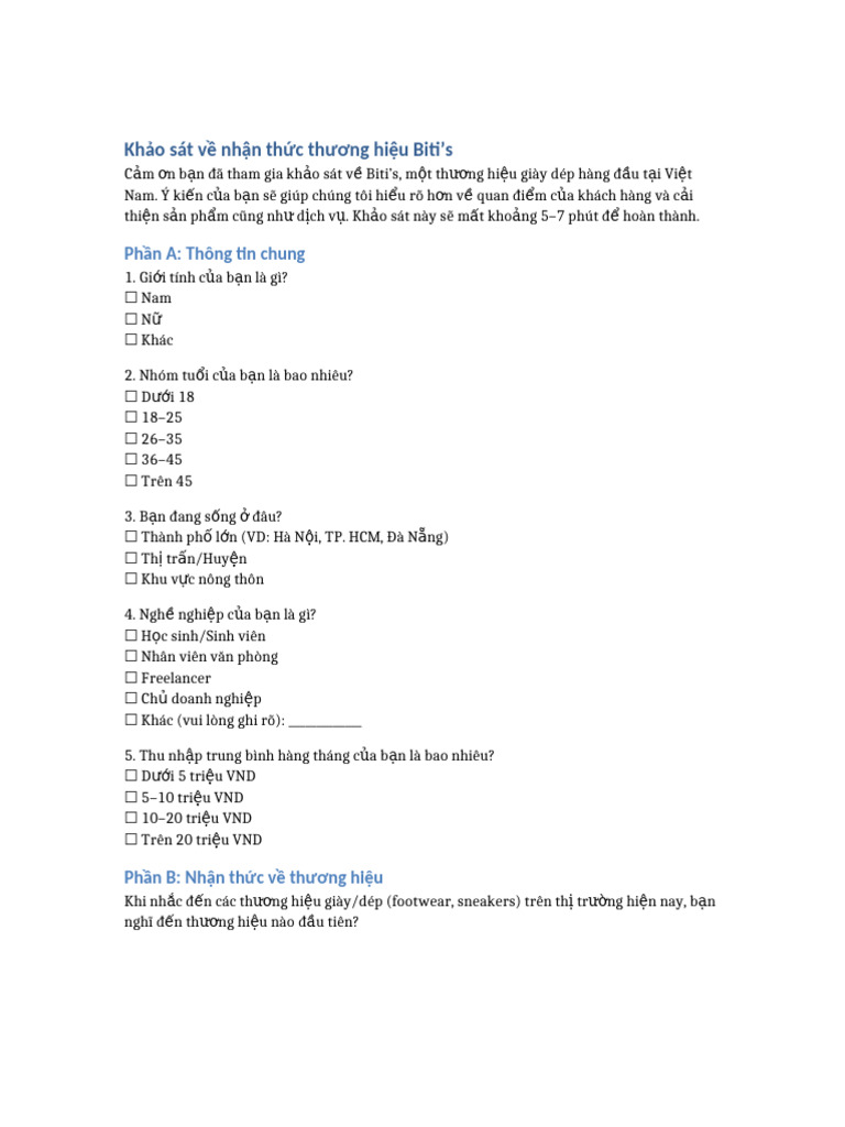 Khảo sát thương hiệu Bitis | PDF