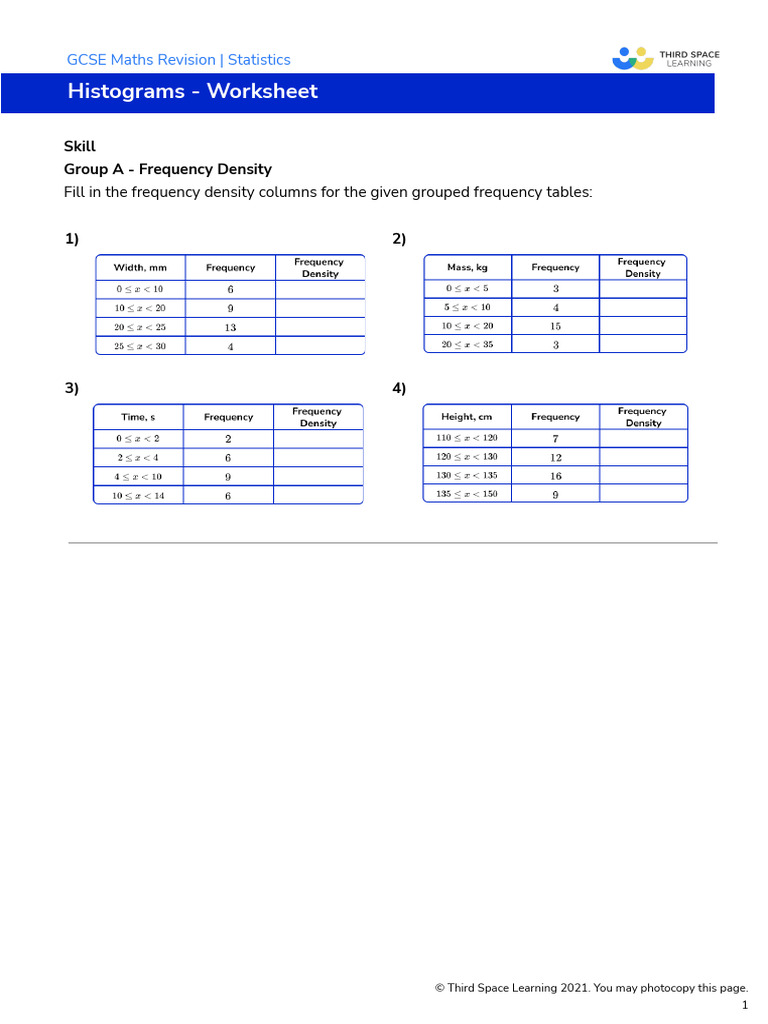 Histograms Worksheet | PDF | Histogram | Descriptive Statistics