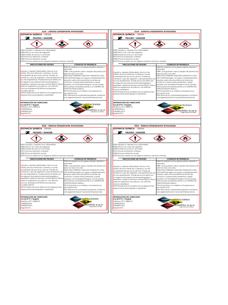 Rotulos de Grasa | PDF | Química | Seguridad y salud ocupacional