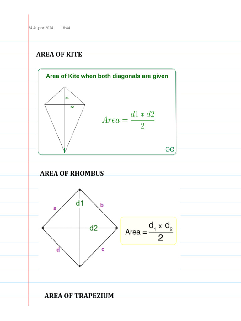 Area of Kite, Rhombus and Trapezium | PDF