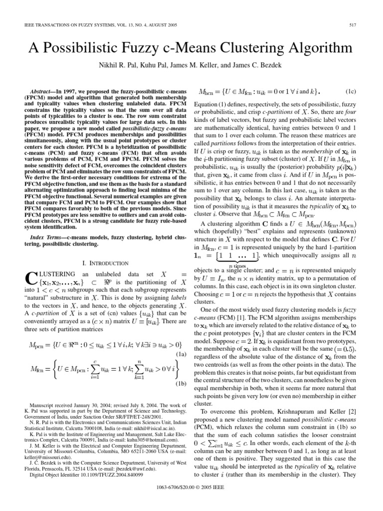 PFCM | PDF | Cluster Analysis | Fuzzy Logic