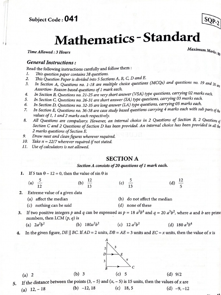 10th Maths Sample Paper - 2 | PDF