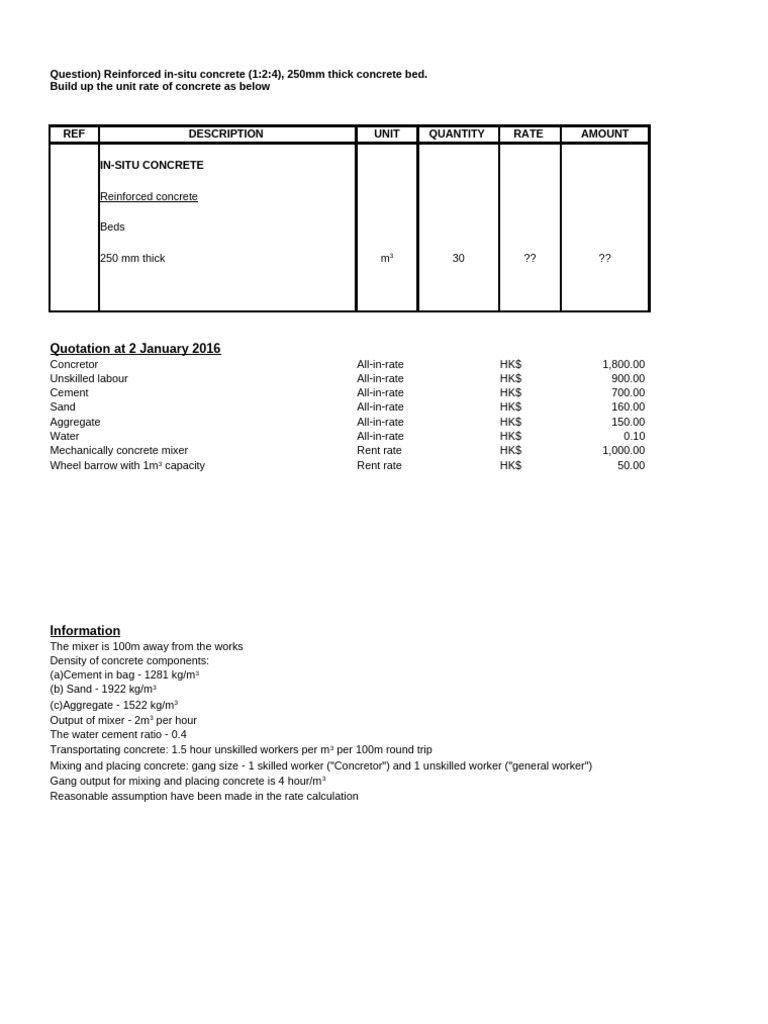 Example - Unit - Rate - Concrete | PDF | Concrete | Civil Engineering