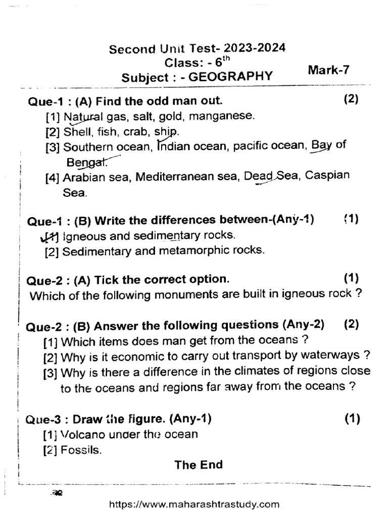 MH Board Class 6 Ut2 Geography 270924 2024 | PDF