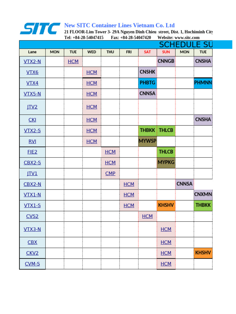SITC Container Lines Schedule Overview | PDF | Shipping