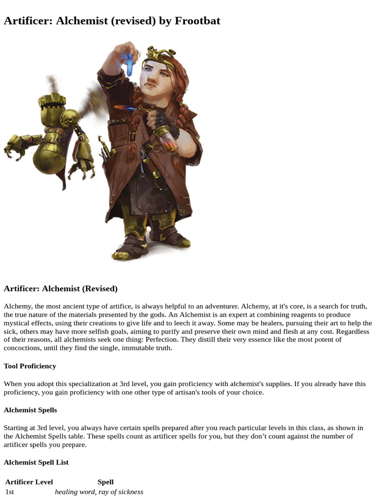 Artificer - Alchemist (Revised) - GM Binder | PDF | Alchemy