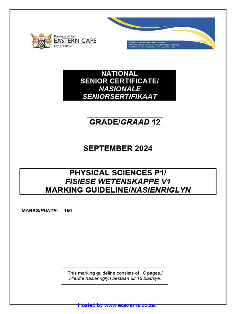 Phys Sciences p1 Memo Gr12 Sept 2024_afr+English | PDF