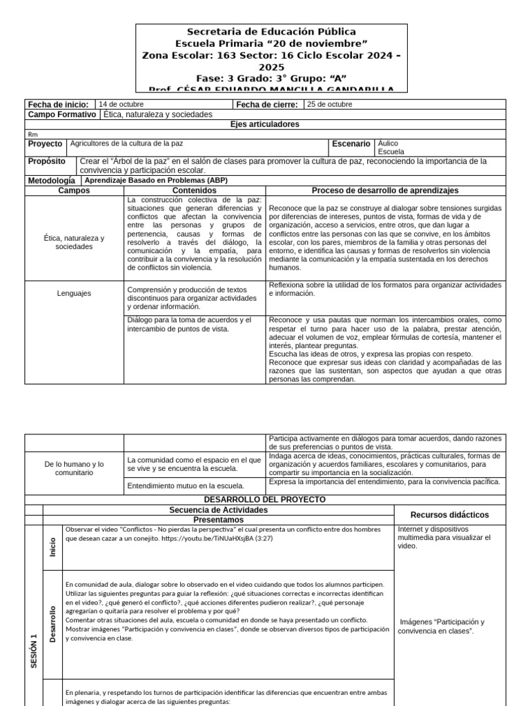 Proyecto de Octubre | PDF | Paz | Salón de clases