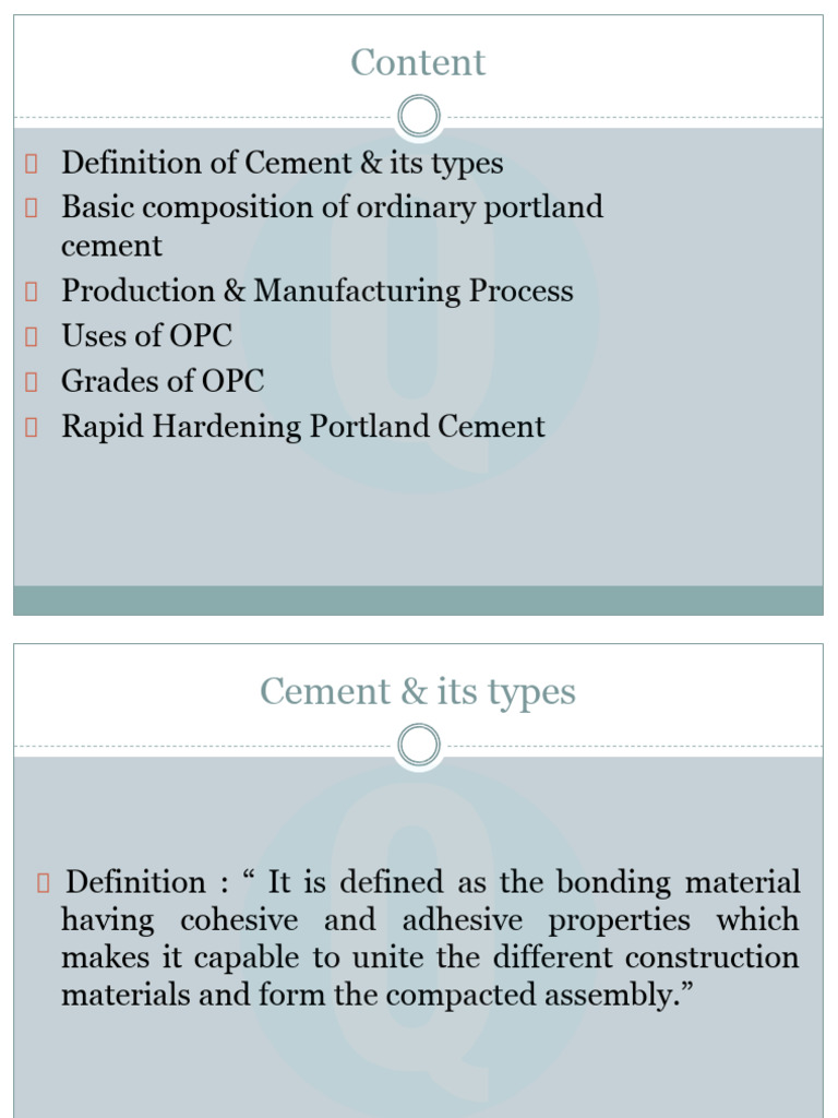Cement Types Opc Properties | PDF | Cement | Concrete