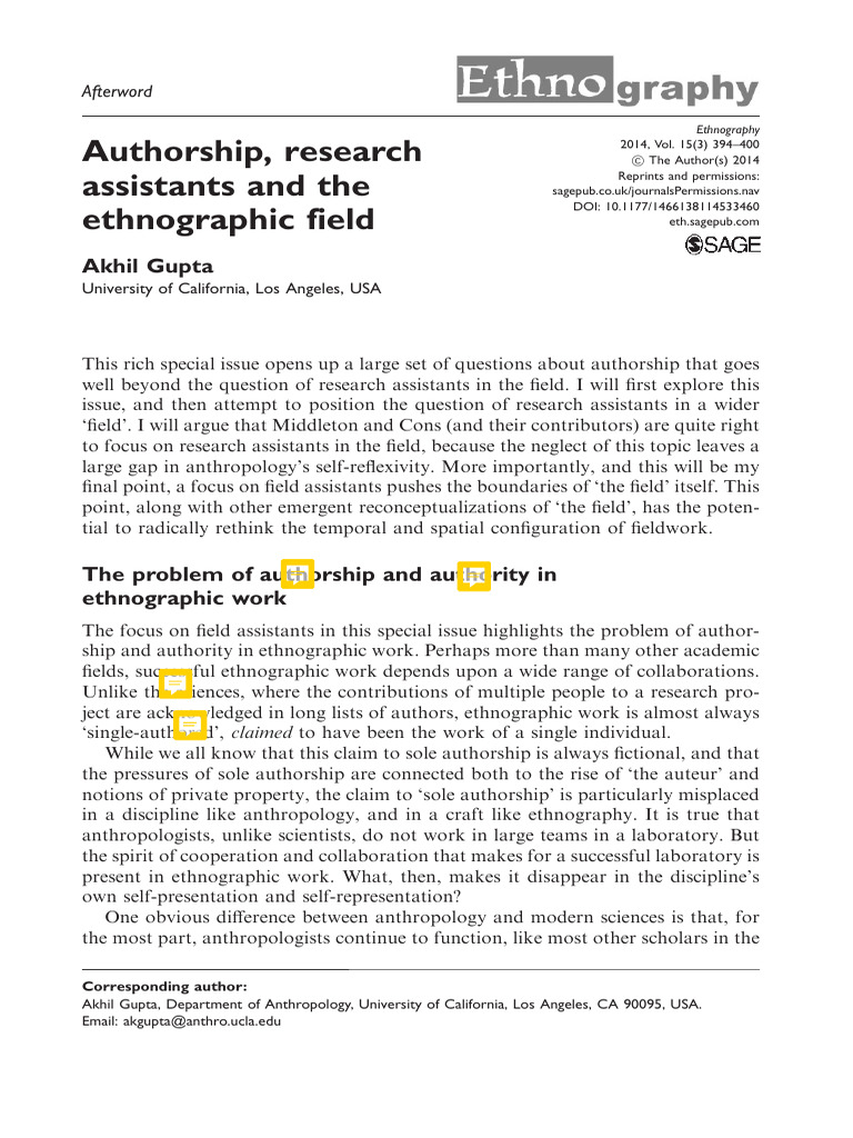 Authorship, research assistants and the ethnographic field_ gupta2014 ...