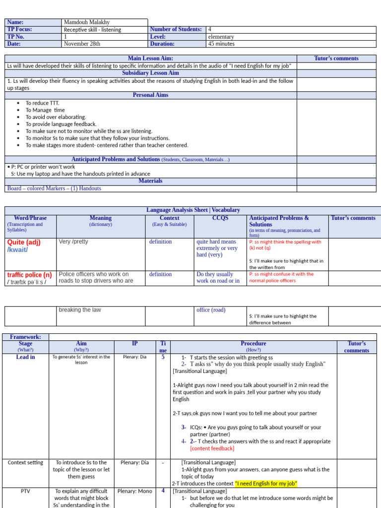 listening (lesson plan) | PDF | English Language | Cognition