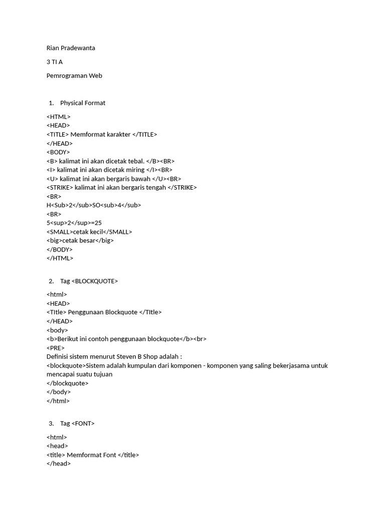 Latihan Pemrograman Web Rian Pradewanta 1 | PDF