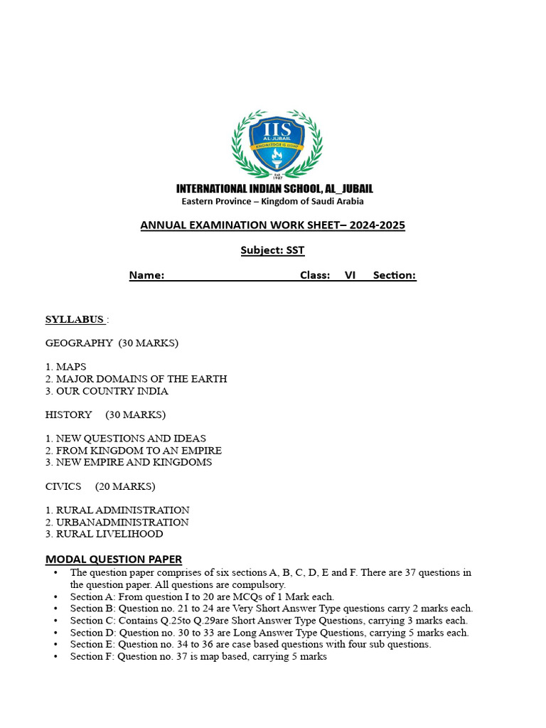 SST Work Sheet 2024-25-2 | PDF