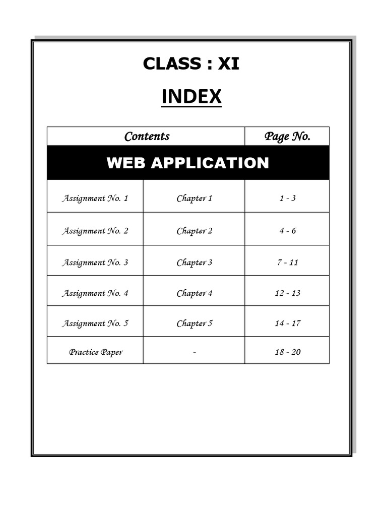 ASSIGNMENT BOOKLET WEB APPLICATION CLASS XI | PDF | World Wide Web | Internet & Web