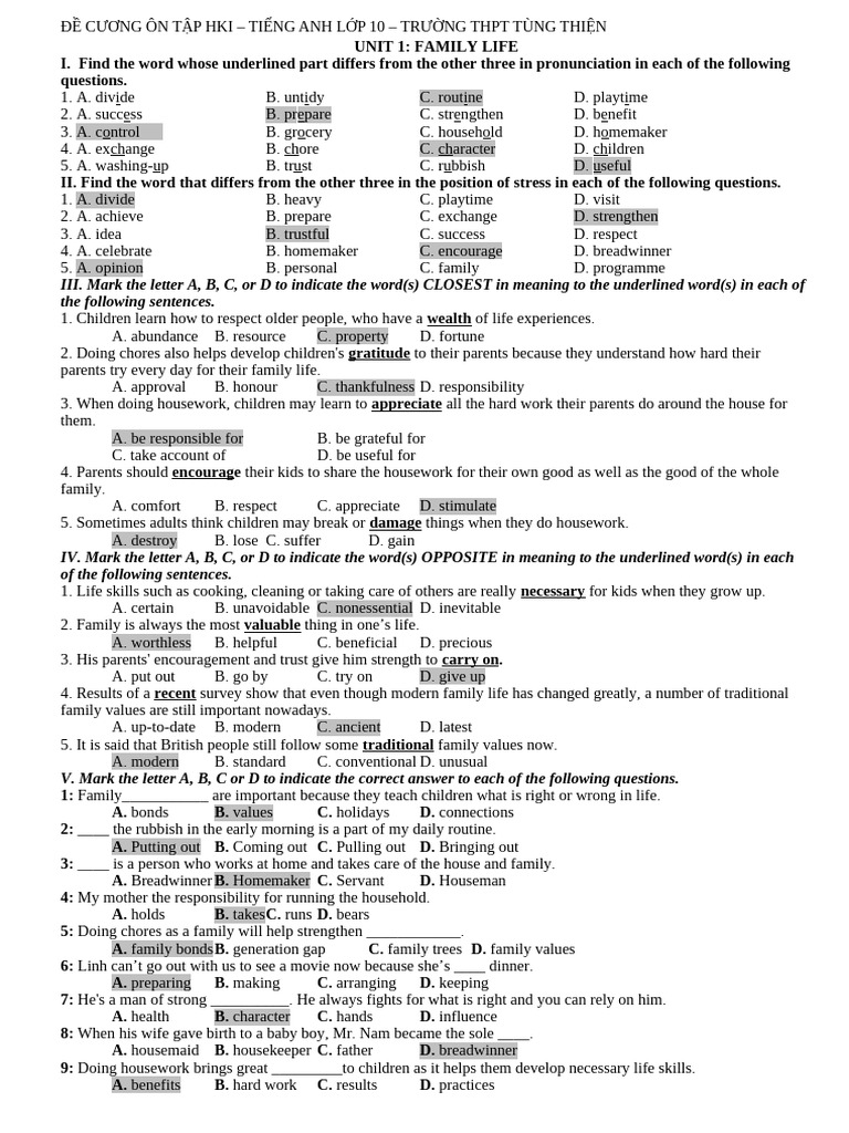Đề Cương HKI - Anh 10 - 2024 - KEY | PDF | Drinking Water | Sanitation