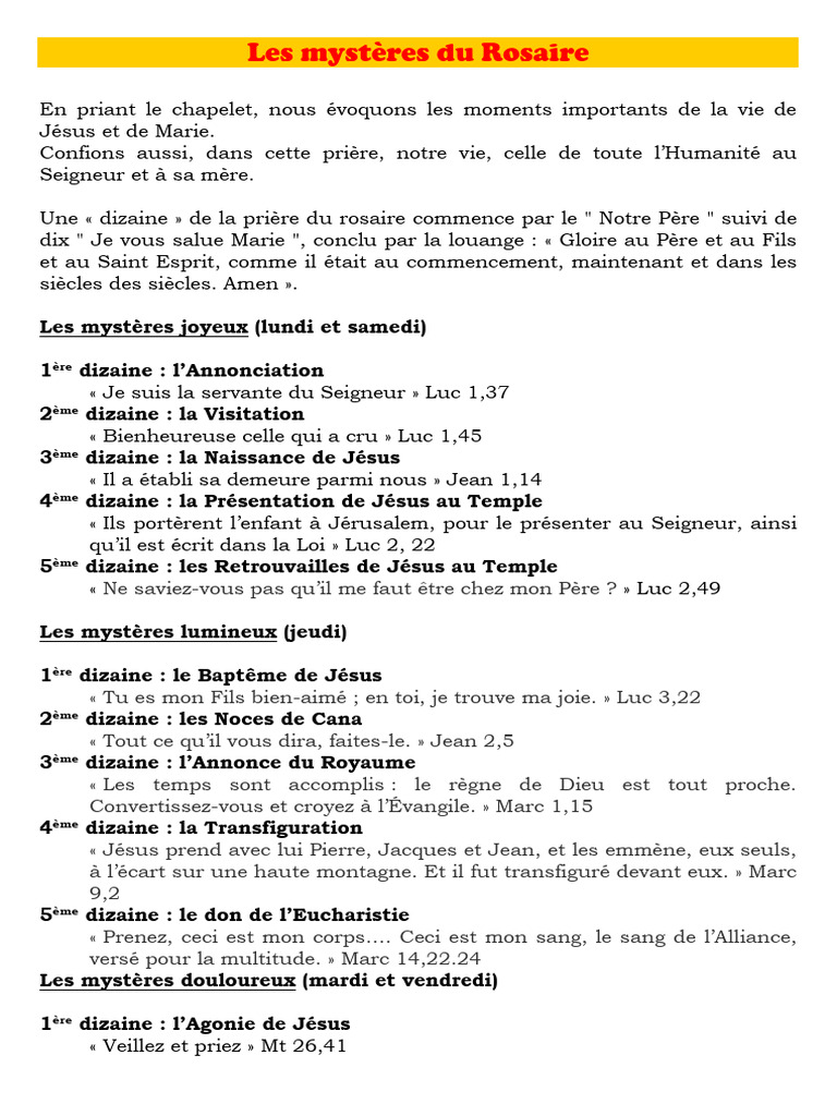 Les Mysteres Du Rosaire | PDF | Rosaire | Prière chrétienne