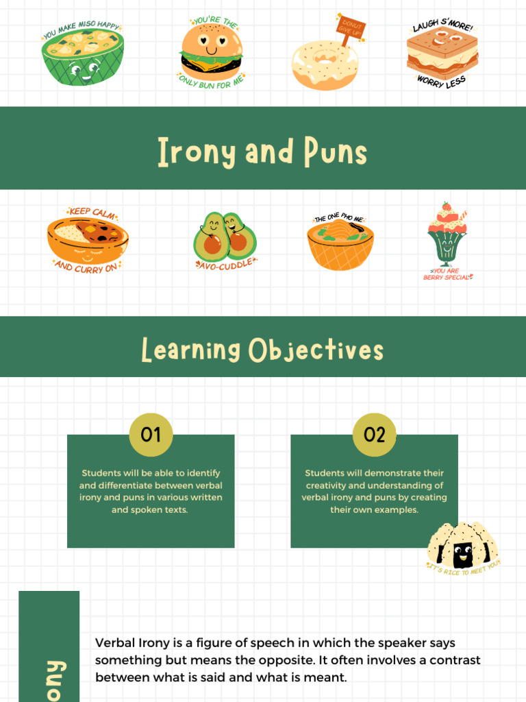 Language Arts Verbal Irony and Puns Education Presentation in Green ...