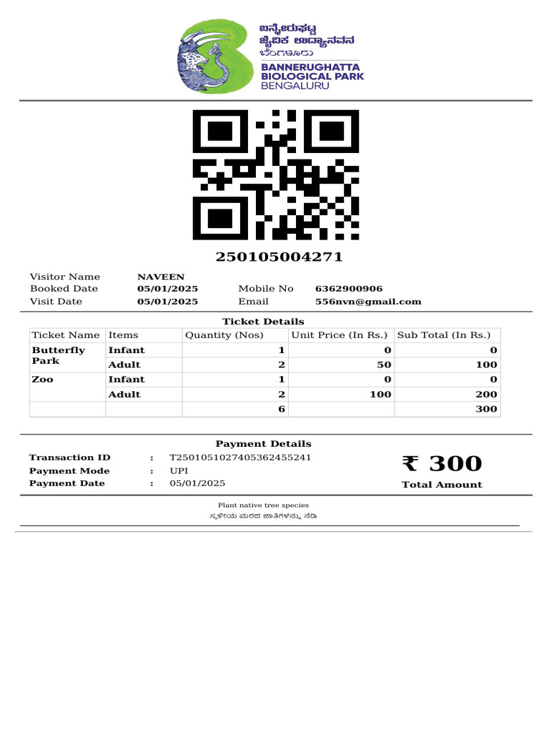 Ticket Confirmation for Zoo & Park Visit | PDF