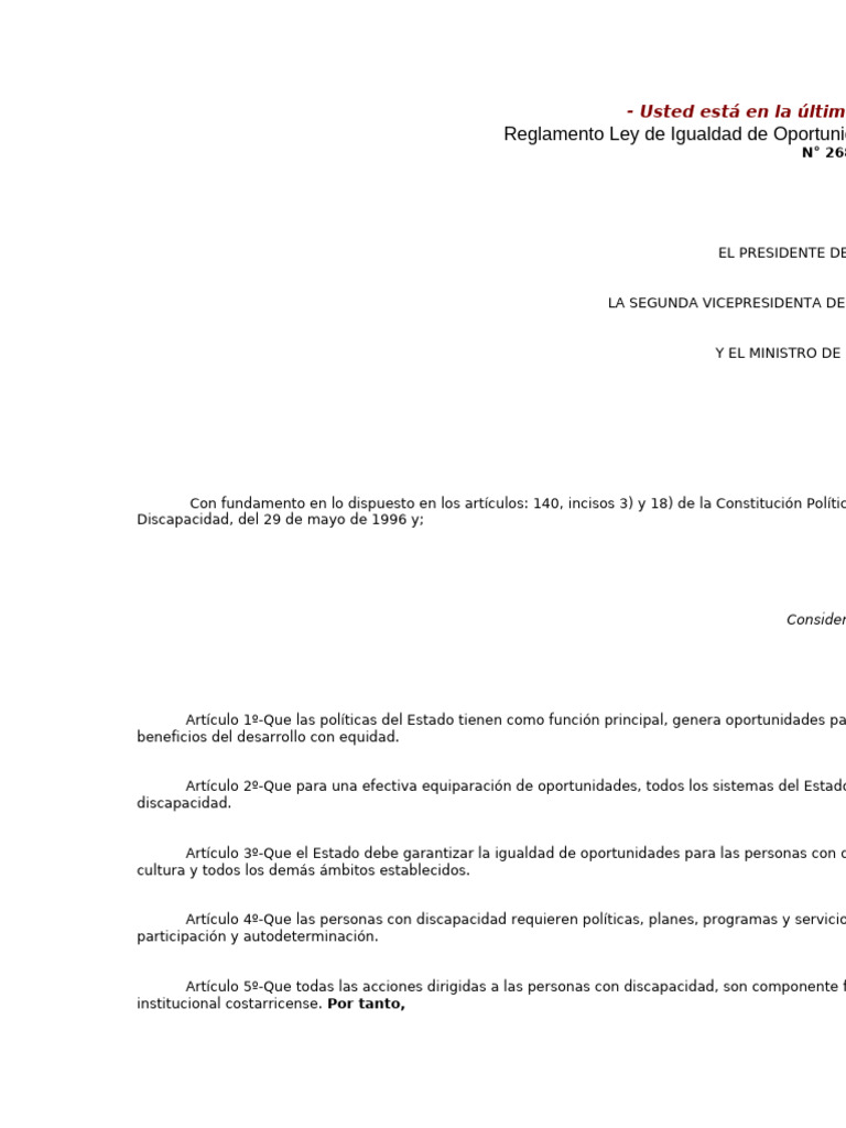 Reglamento Ley 7600: Igualdad Oportunidades | PDF | Invalidez ...
