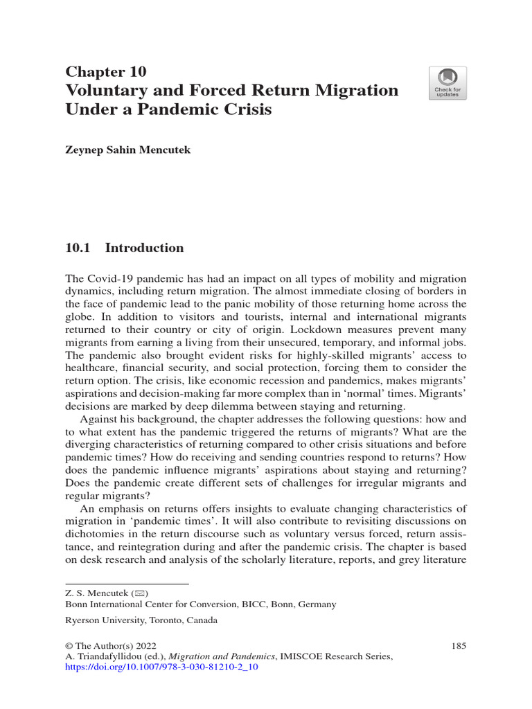 Voluntary and Forced Return Migration Under A Pandemic Crisis - Zeynep ...