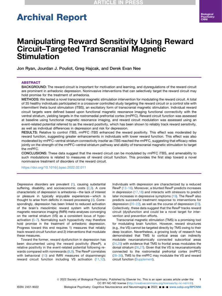 Manipulating Reward Sensitivity Using Reward Circuit-Targeted ...