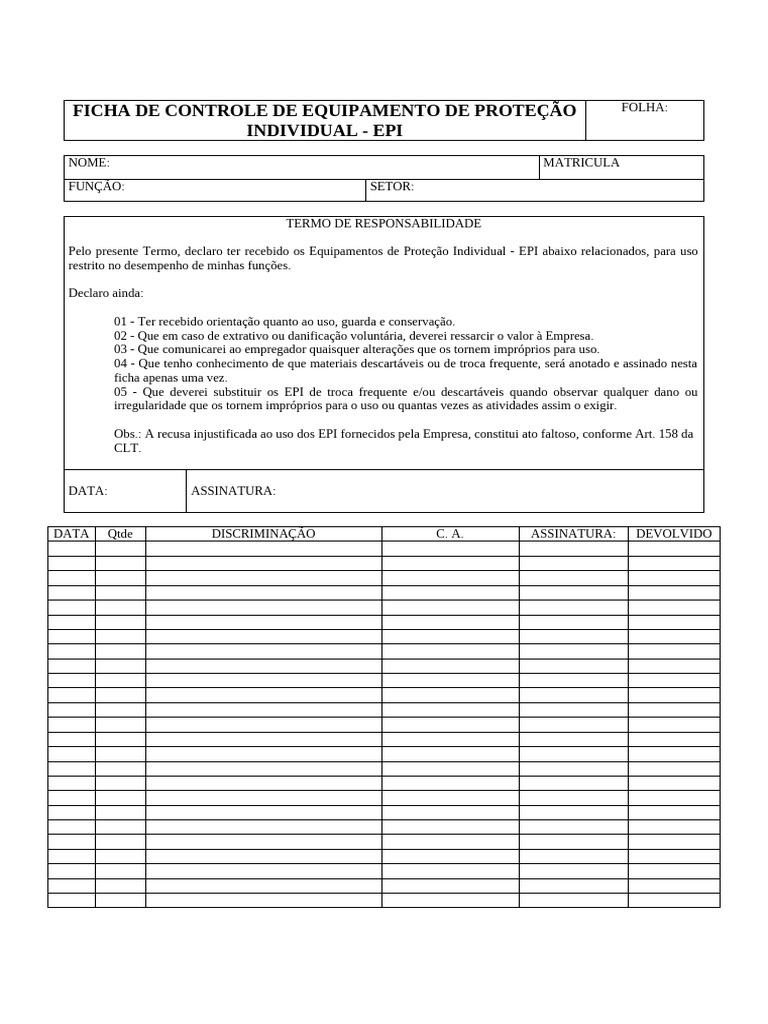 Modelo de Ficha Epi | PDF