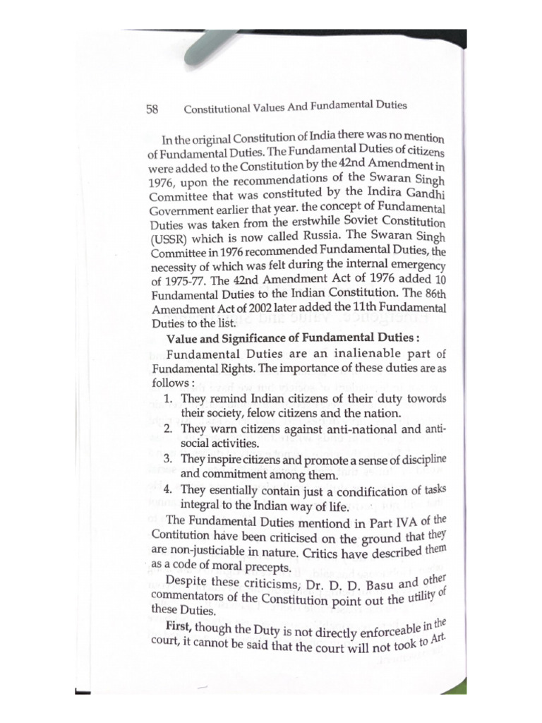 58 Constitutional Values and Fundamental Duties | PDF