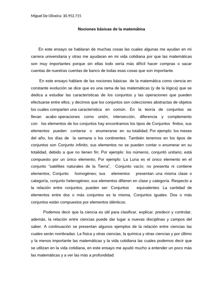 ensayo matematica | PDF | Conjunto (Matemáticas) | Matemáticas
