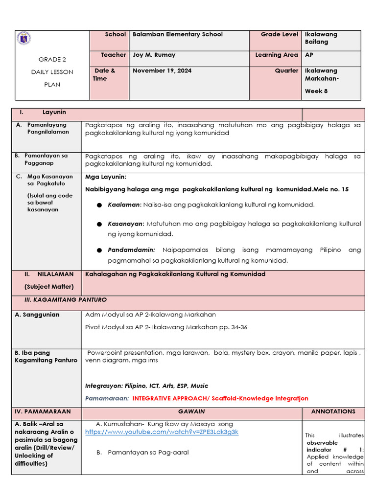 Kaalaman Kasanayan: A. Pamantayang Pangnilalaman | PDF