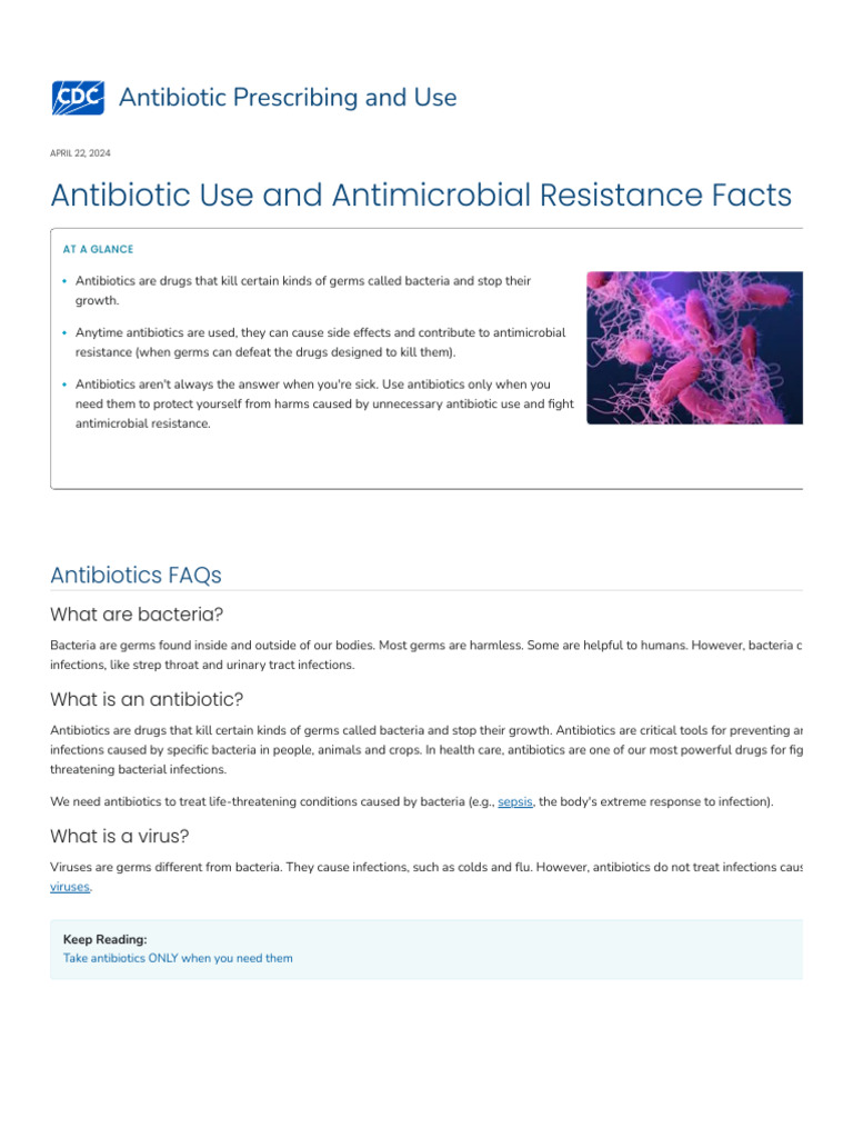 Antibiotic Use and Antimicrobial Resistance Facts | Antibiotic ...