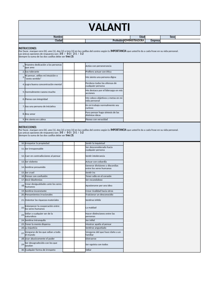 Hoja de Respuesta Valanti | PDF