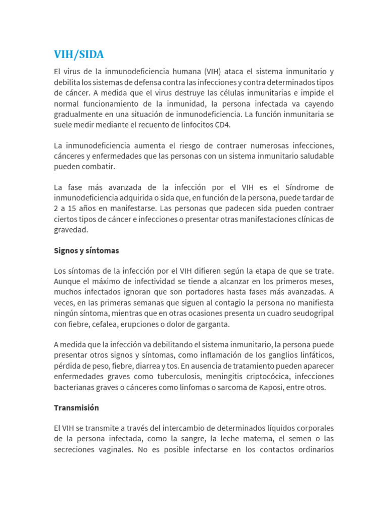 Vih/Sida: Signos y Síntomas | PDF | VIH / SIDA | VIH