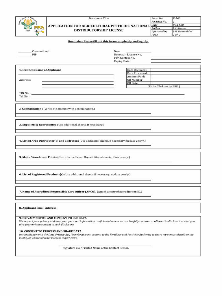 Agricultural Pesticide National Distributorship License | PDF