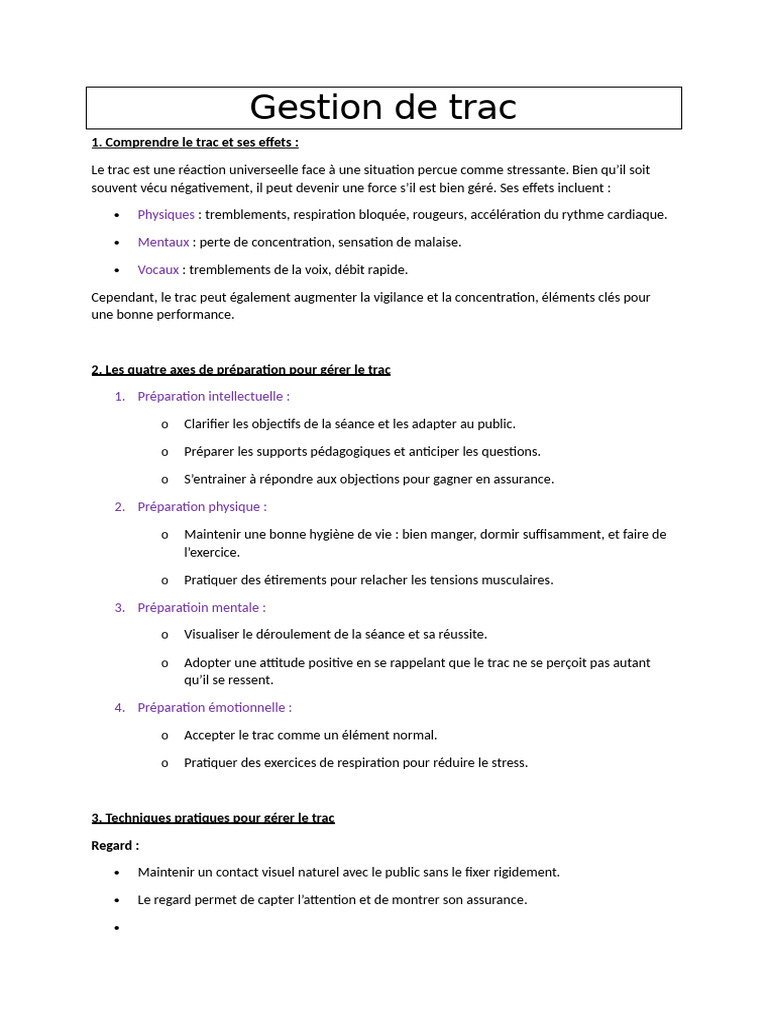 Gérer le trac pour une présentation réussie | PDF