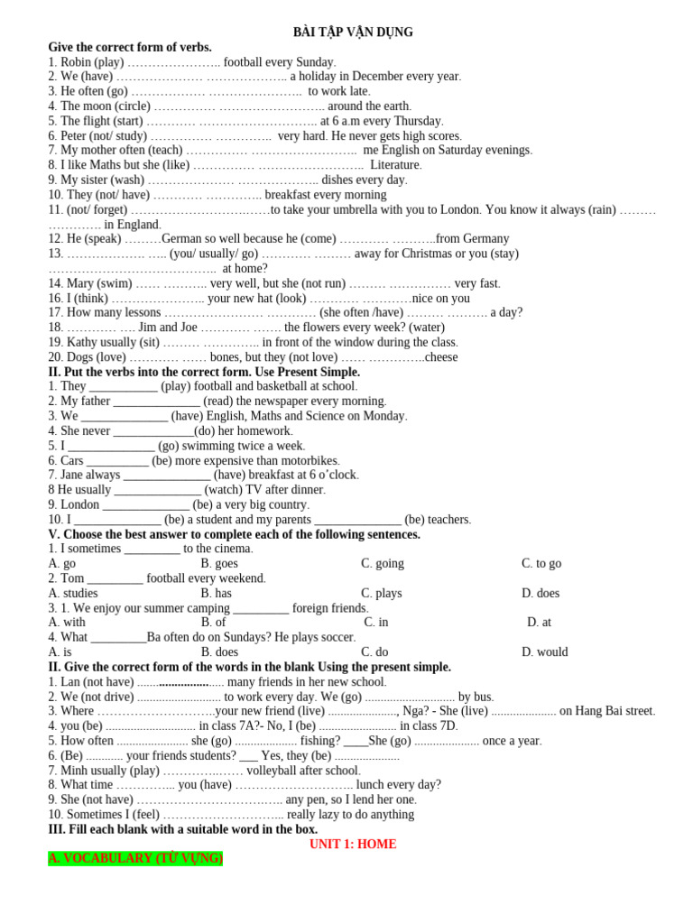 Present Simple Verb Exercises | PDF