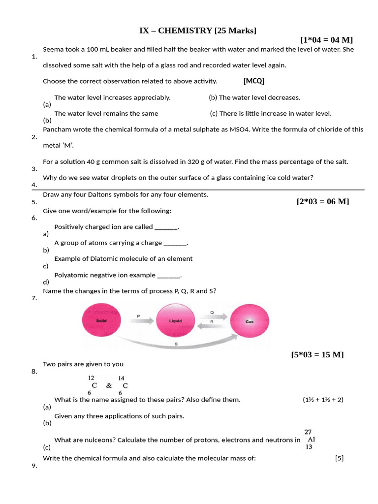 Class IX Chemistry Exam Prep | PDF