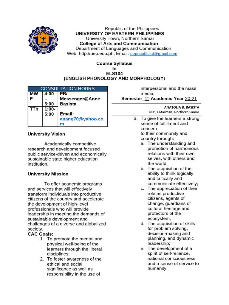 Syllabus English Phonology and Morphology | PDF | Phoneme | Word