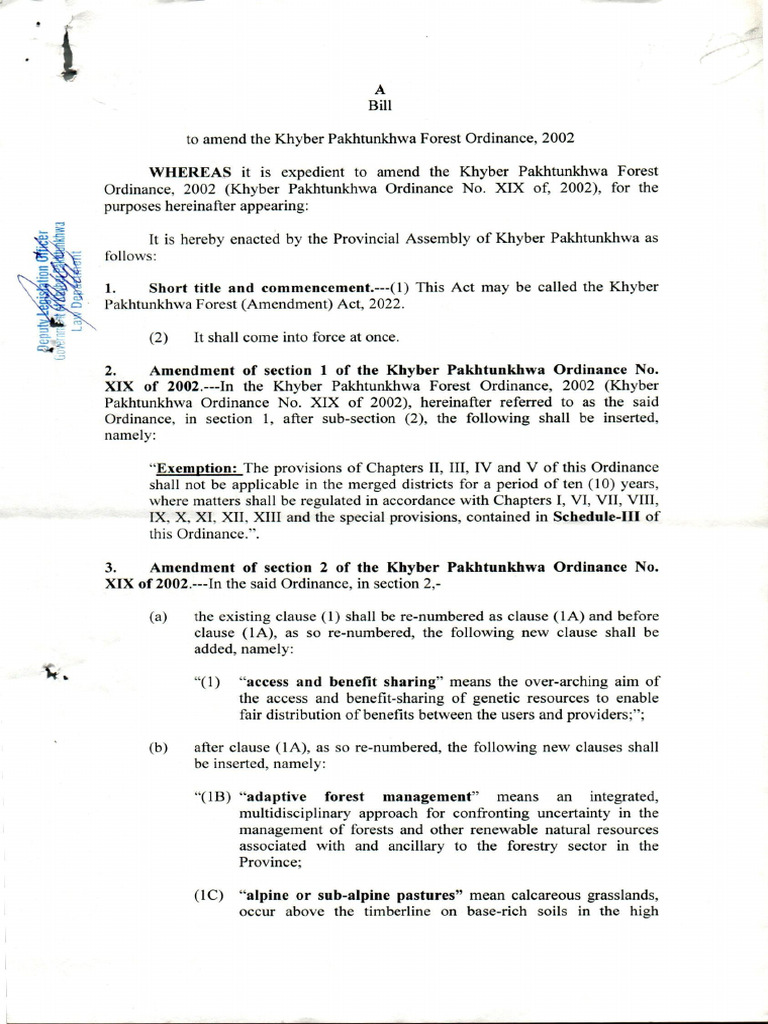 The Khyber Pakhtunkhwa Forest Amendment Bill 2022 | PDF