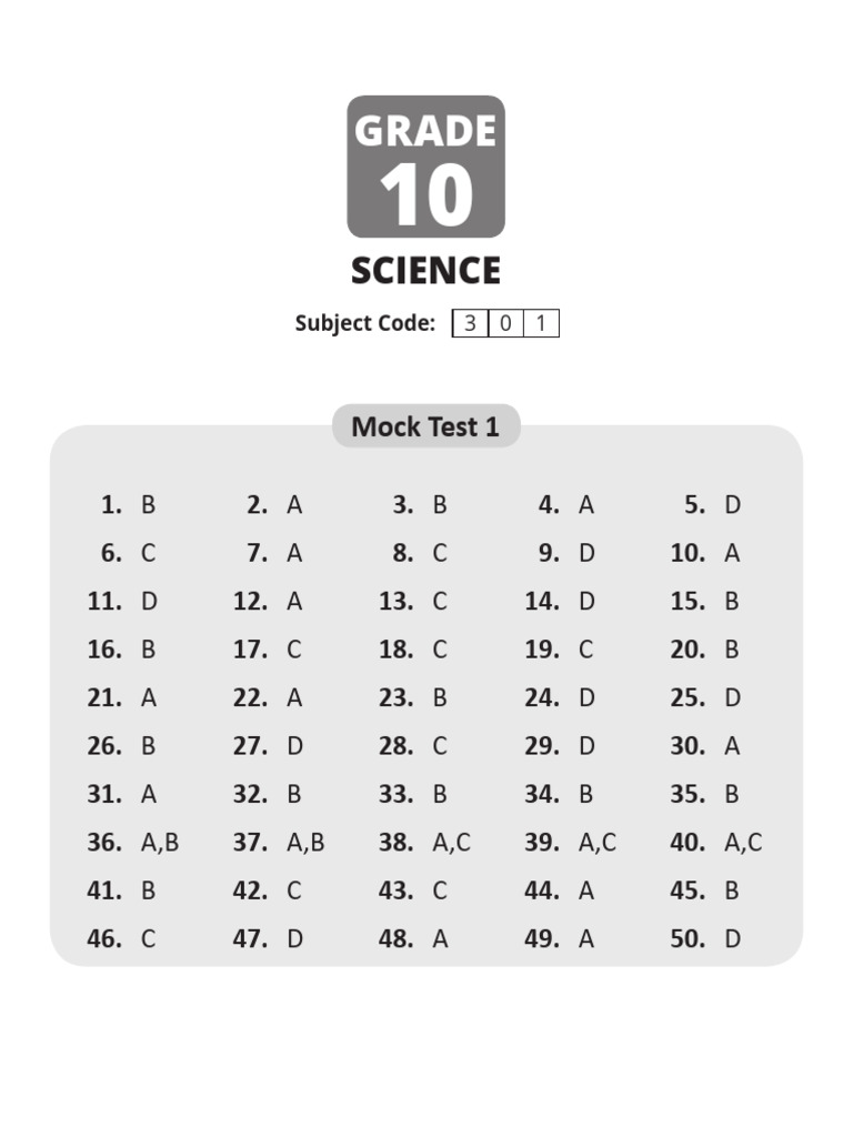 Answers Mock Test 1 (Grade 10) | PDF