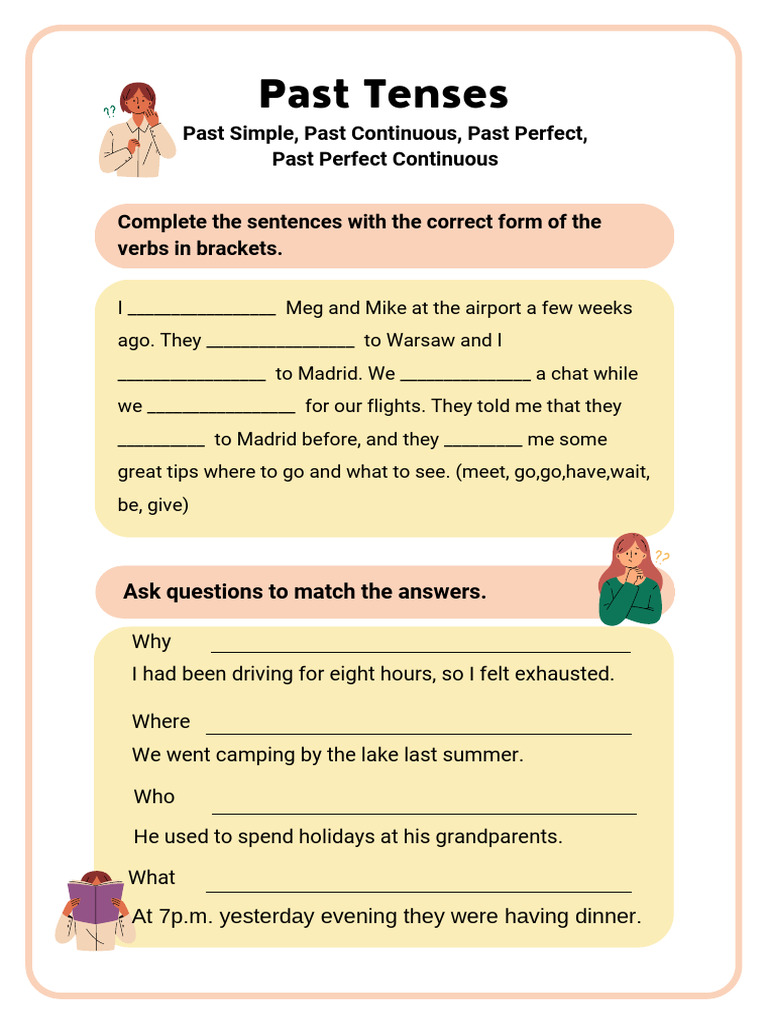 Colorful English Past Tenses EFL Worksheet | PDF