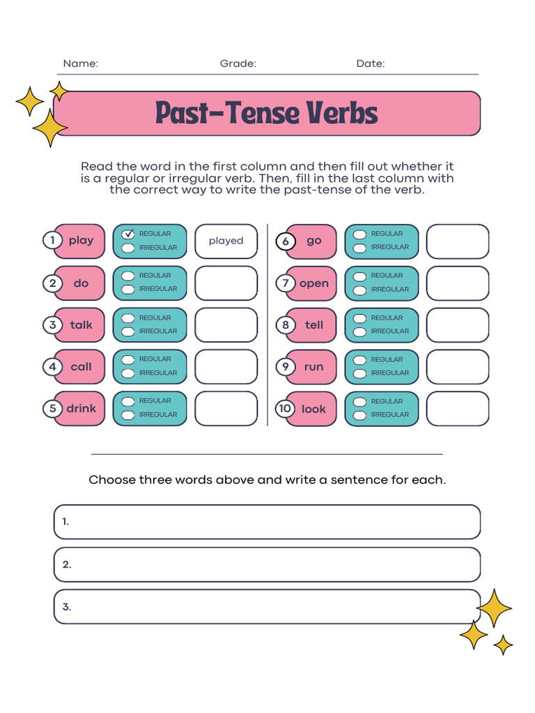 Past-Tense Verbs Worksheet | PDF
