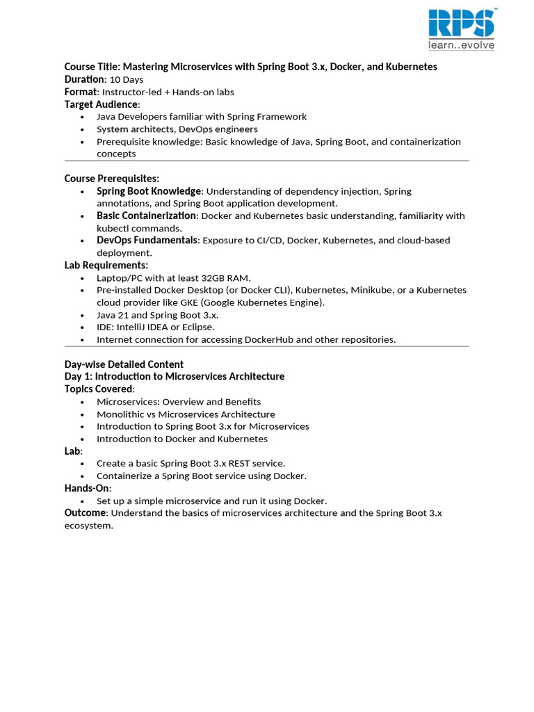 Microservices Training Outline Intermediate 10Days Siemens | PDF | Databases | Software Engineering