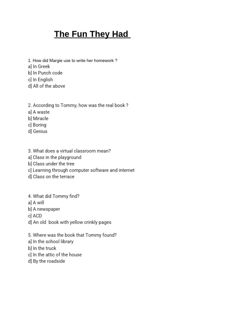 The Fun They Had Quiz Answers | PDF