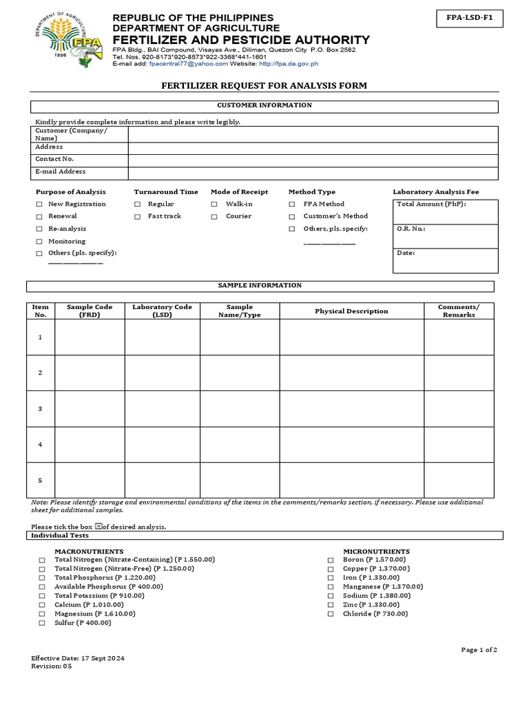 Fertilizer Analysis Request Form | PDF | Fertilizer | Chemical Substances