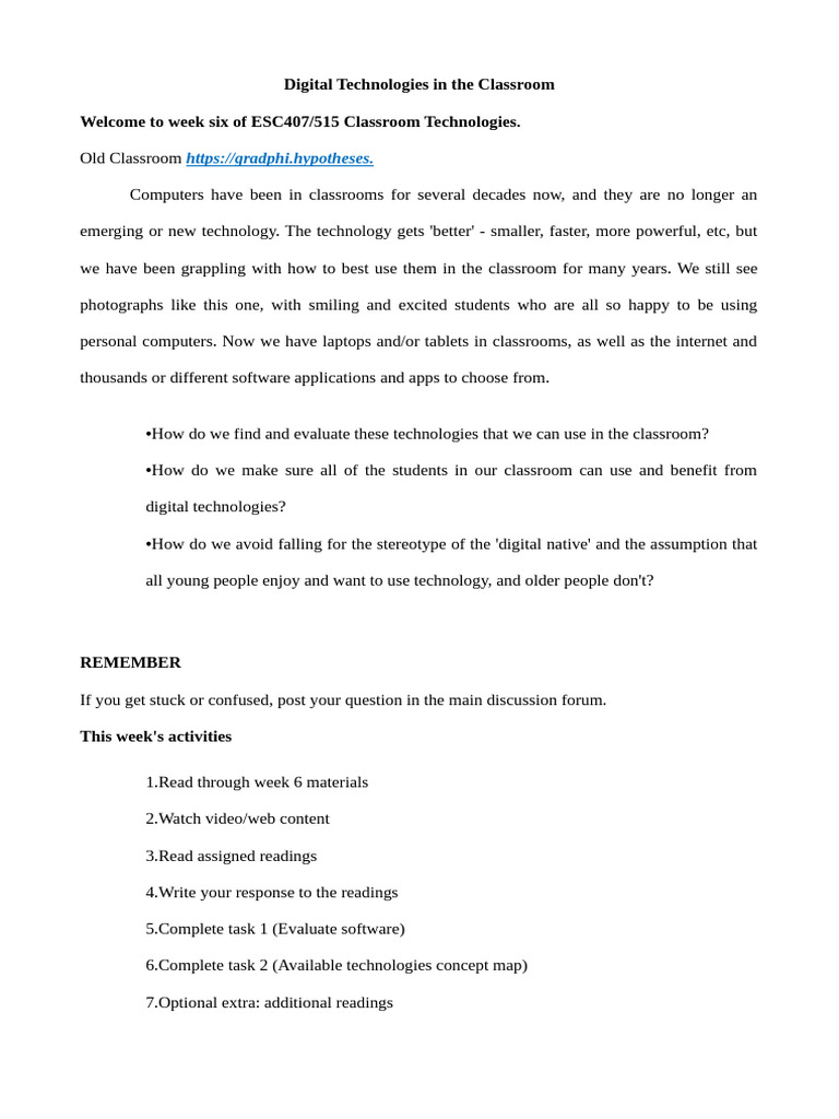Week 6 Digital Technologies in The Classroom | PDF | Educational ...