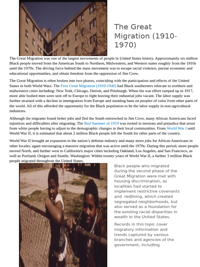 The Great Migration | PDF | Society Of The United States | The United ...