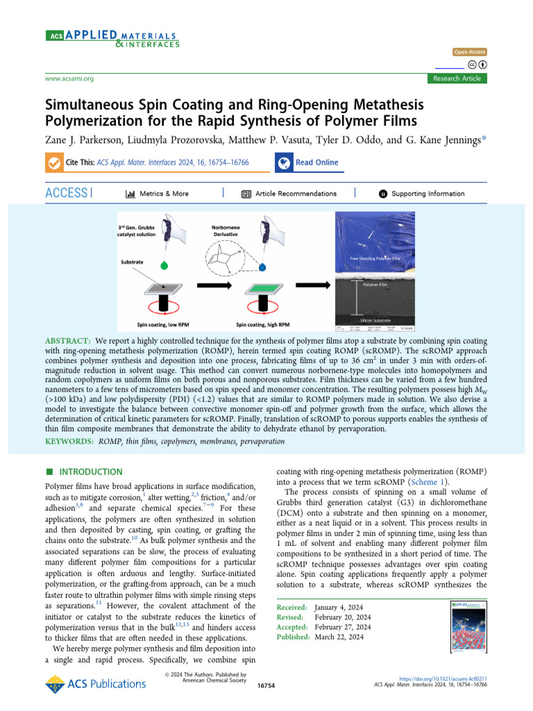 Parkerson Et Al 2024 Simultaneous Spin Coating and Ring Opening ...